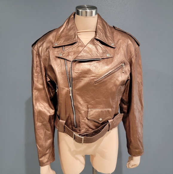 Erez | Jackets & Coats | Vtg Erez Metallic Bronze Moto Biker Jacket M ...